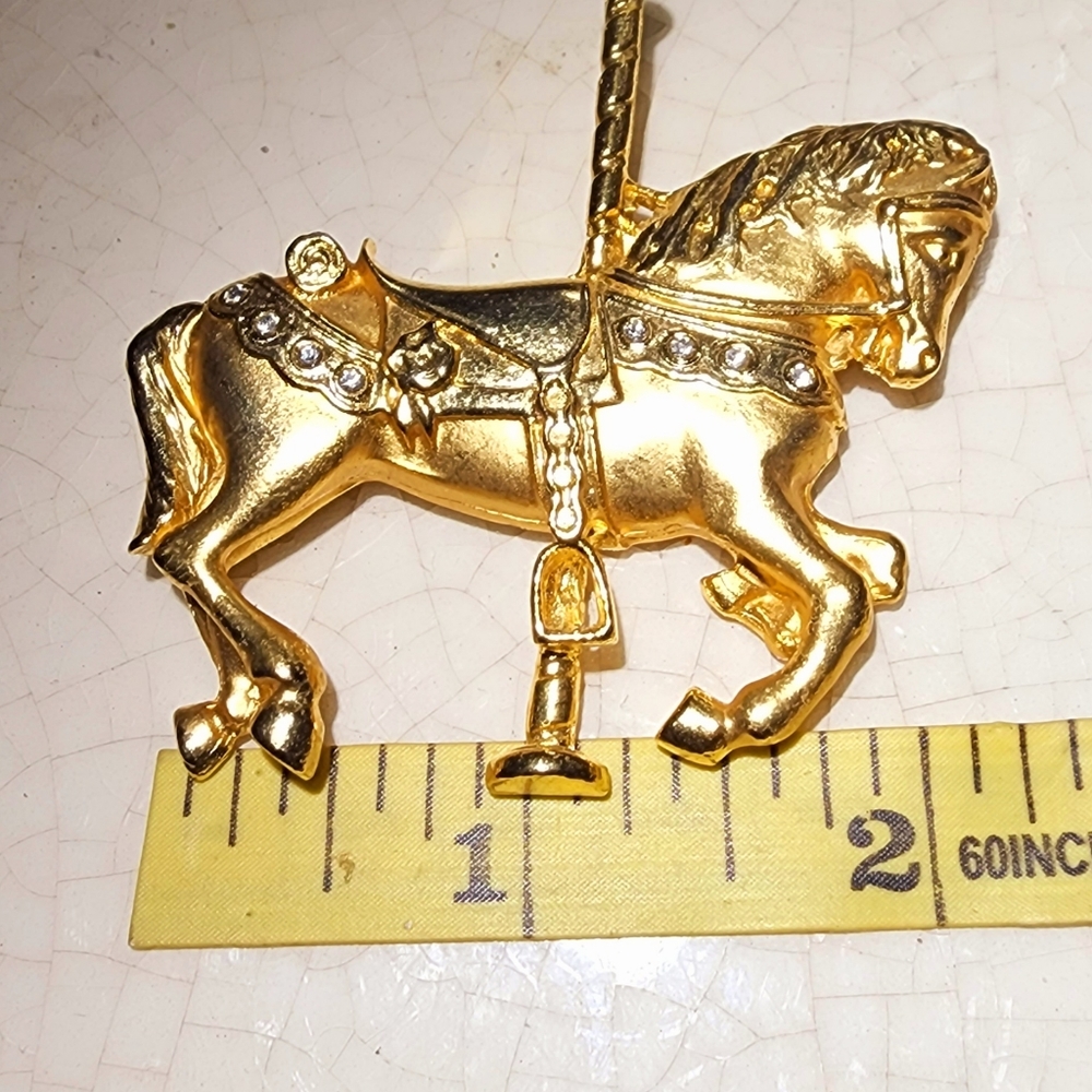 Large Golden Carnival Carousel Horse Brooch - Gem